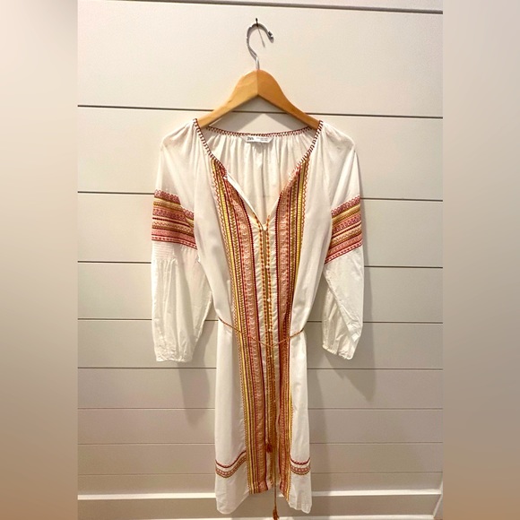 Zara | Dresses | Zara Tunic Caftan White With Beautiful Embroidery ...